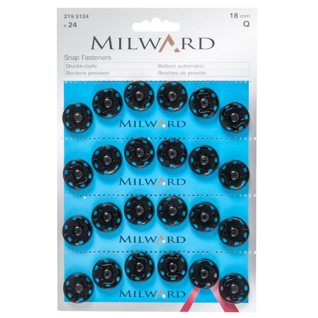 Milward Snap Fasteners: Black 18mm 24 Pieces – Debbie Shore Sewing