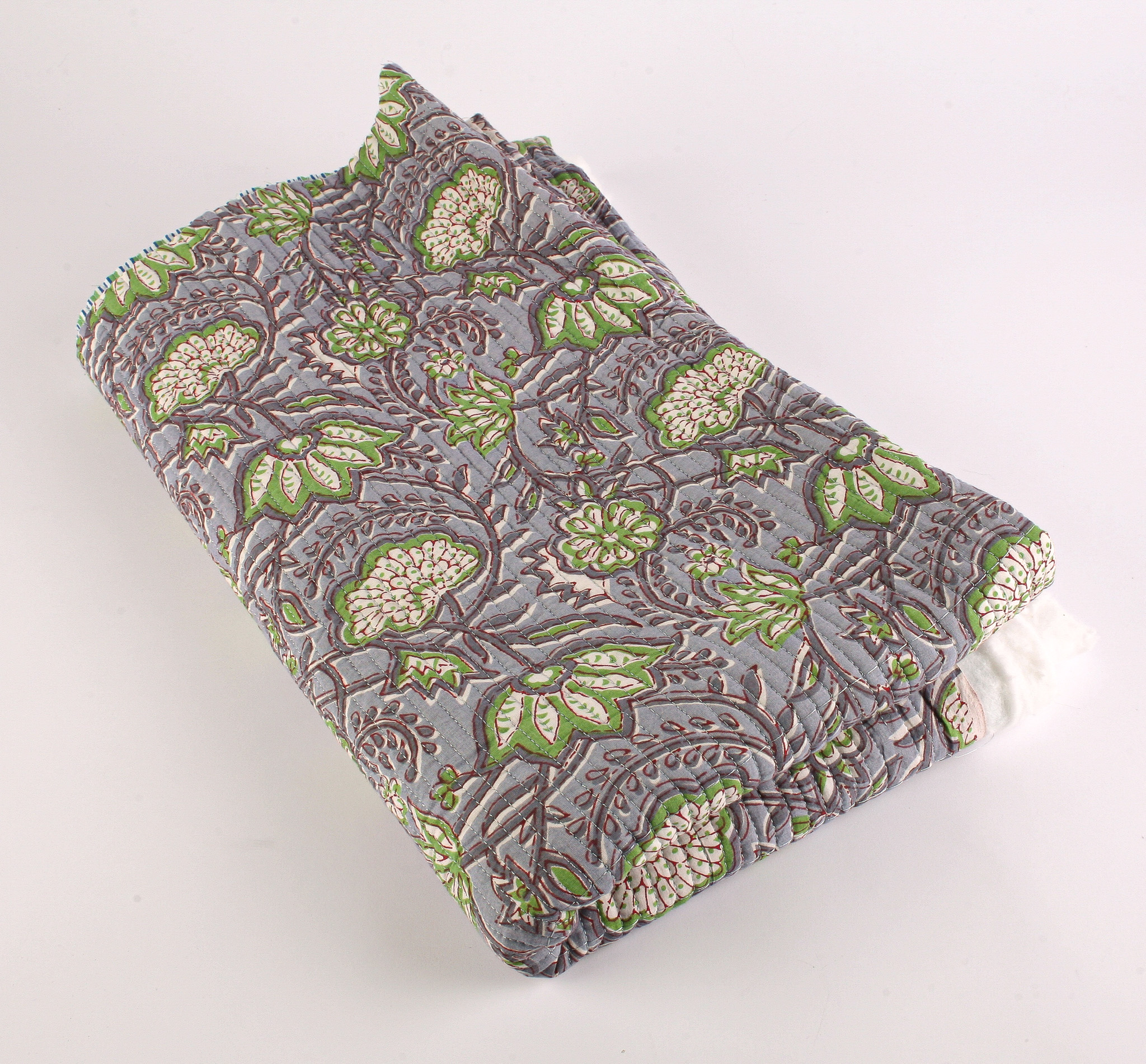 1.8m Piece Exclusive Quilted Indian Block Print Cotton - Blue Grey ...